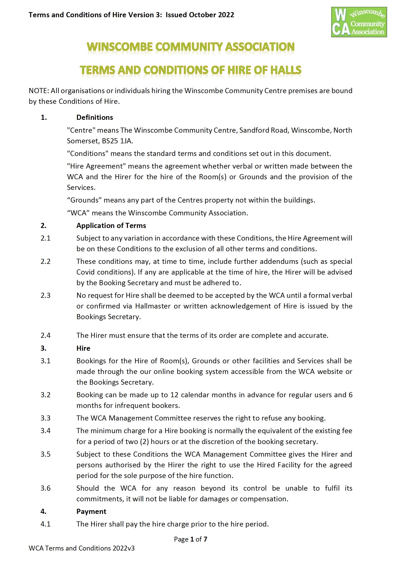 WCA Policies – Winscombe Community Association